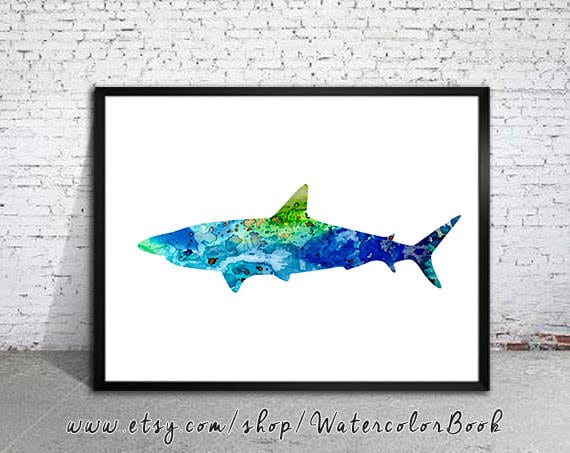 Shark Watercolor Print Watercolor Painting Watercolor Art | Etsy