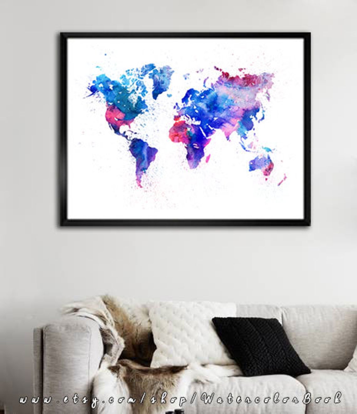 WATERCOLOR MAP World Map. Watercolor Painting. Watercolor - Etsy