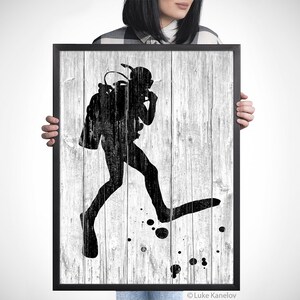 Scuba Diving Print, Scuba Diving Art, Vintage Poster, Sport Art, Wood ...