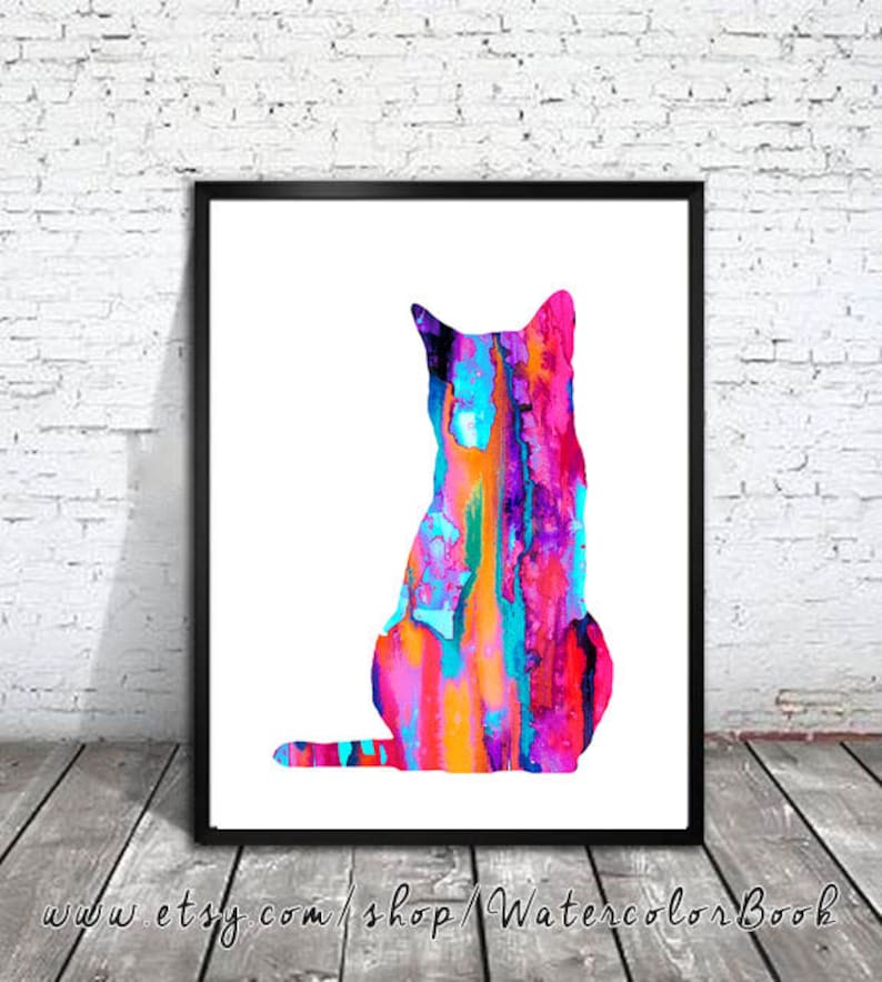 Gatto rosa dell'acquerello stampa arte del gatto gatto | Etsy