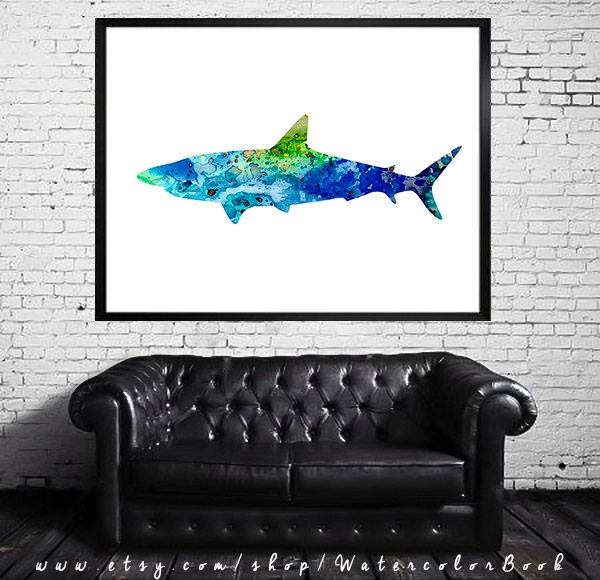 Shark Watercolor Print Watercolor Painting Watercolor Art - Etsy