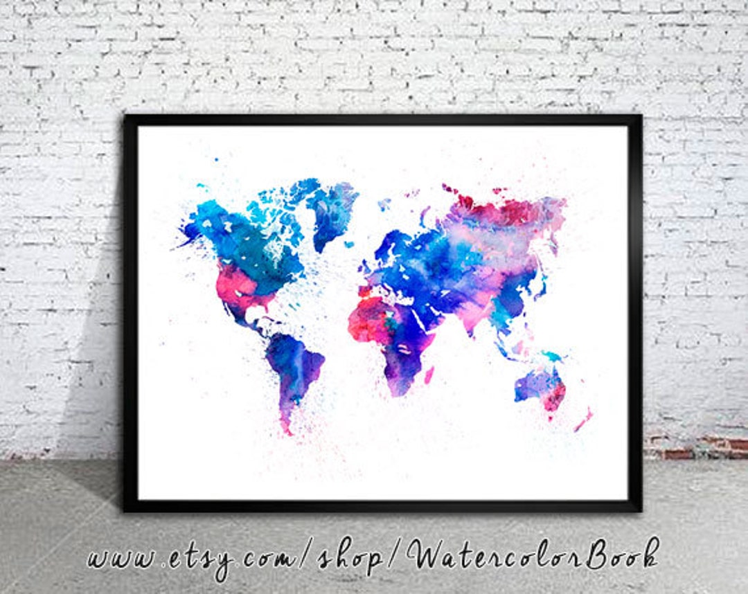 WATERCOLOR MAP World Map. Watercolor Painting. Watercolor - Etsy