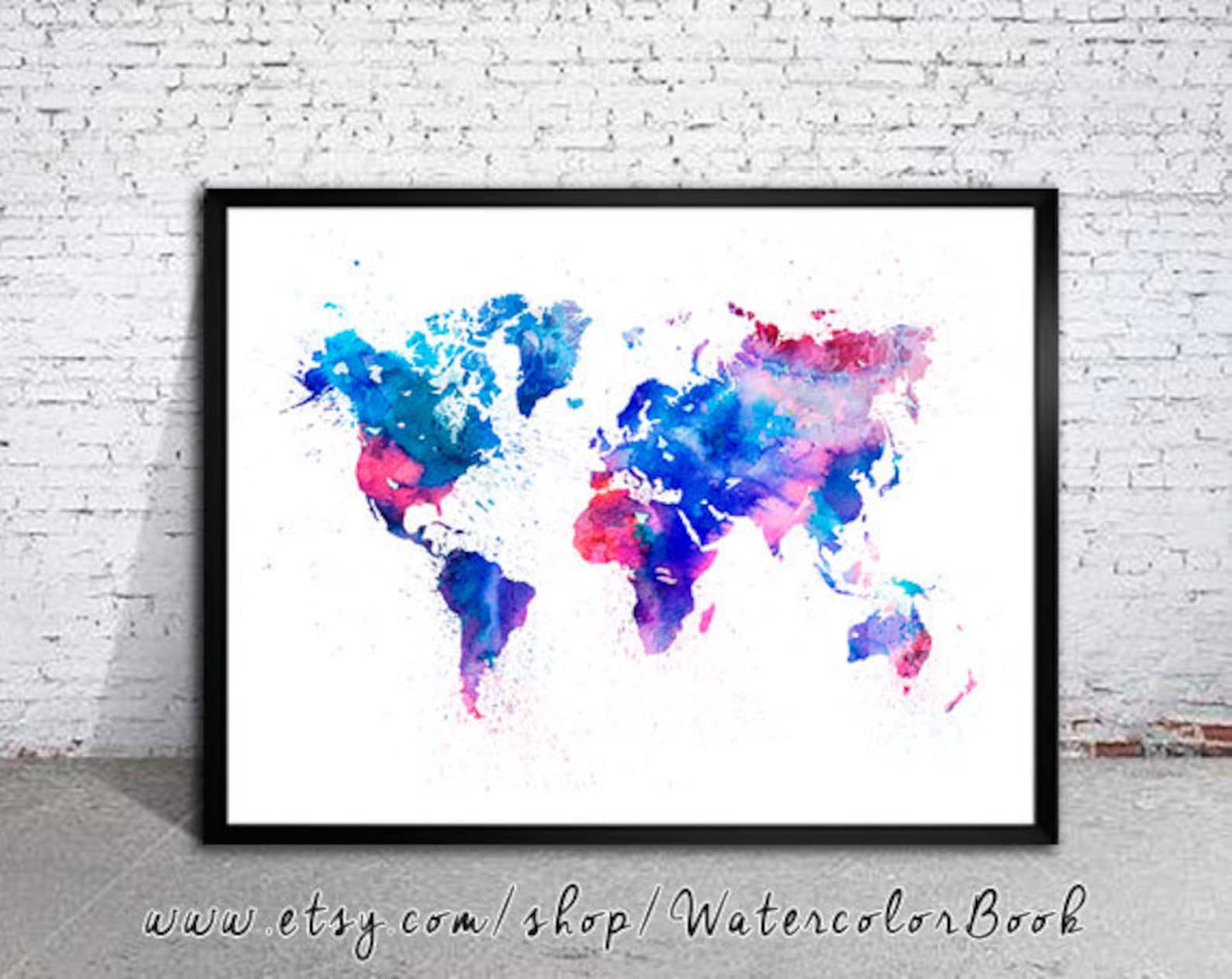 WATERCOLOR MAP World Map. Watercolor Painting. Watercolor - Etsy