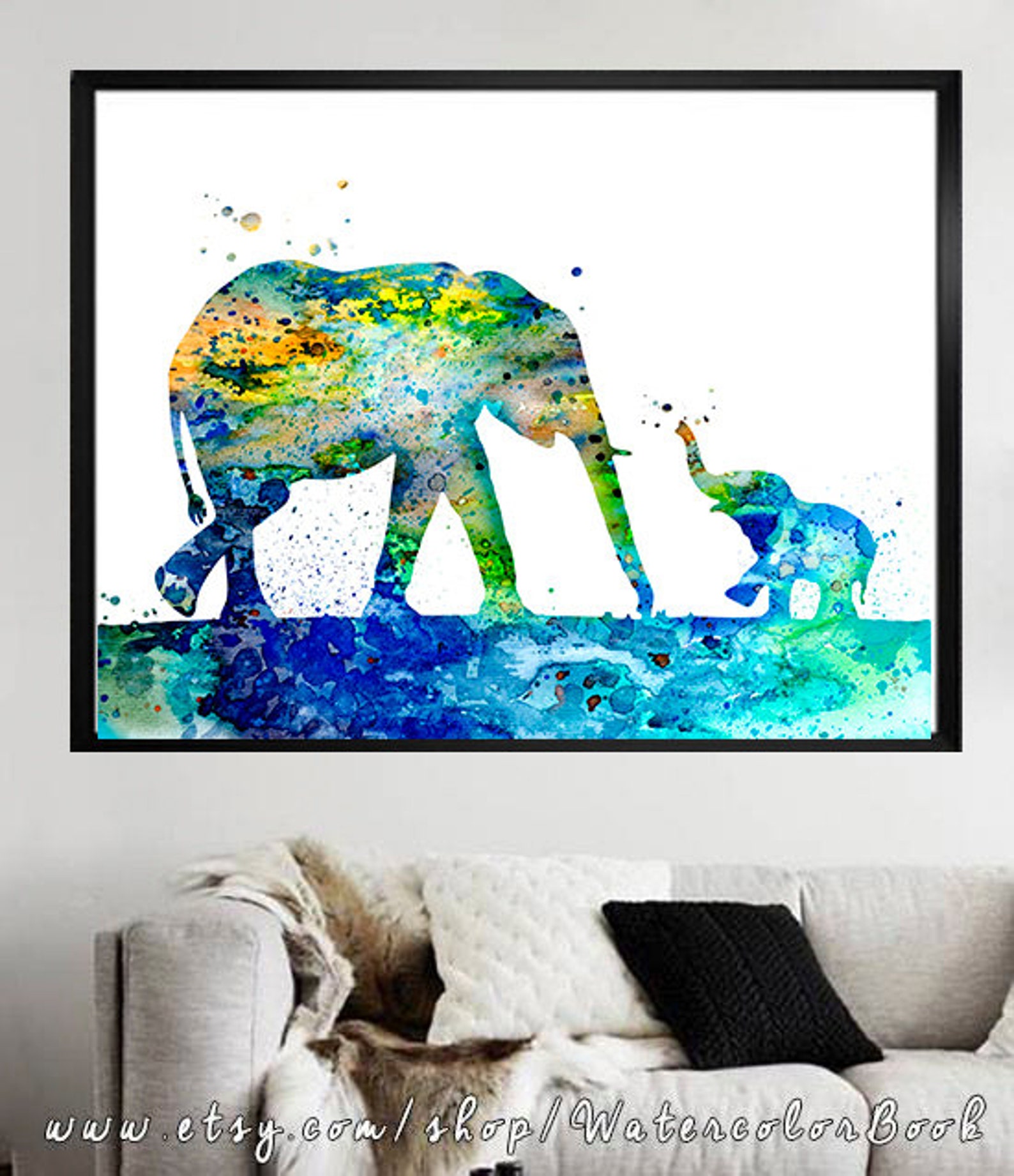 Mom and Baby Elephant Watercolor Art Print: Nursery Wall Decor - Etsy