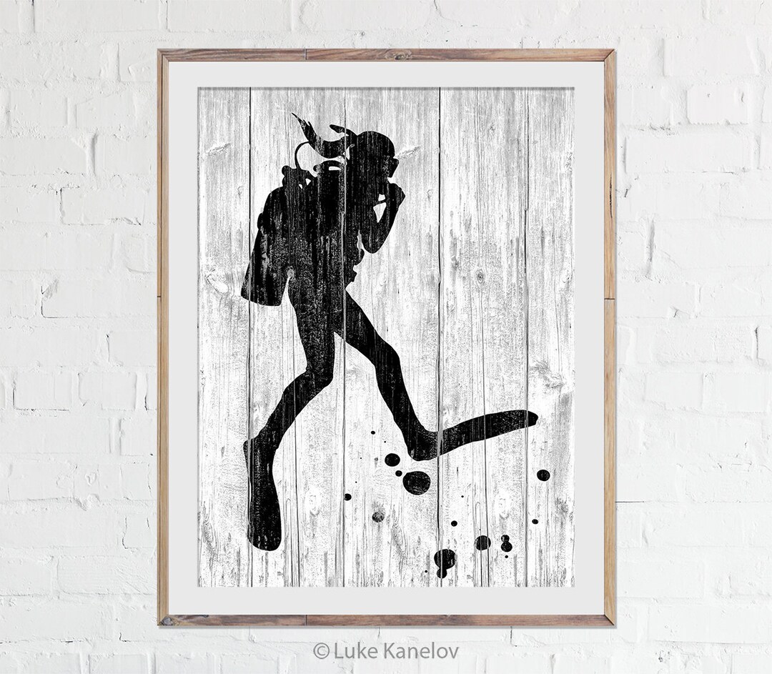 Scuba Diving Girl, Scuba Diving Art, Vintage Poster, Sport Art, Wood ...