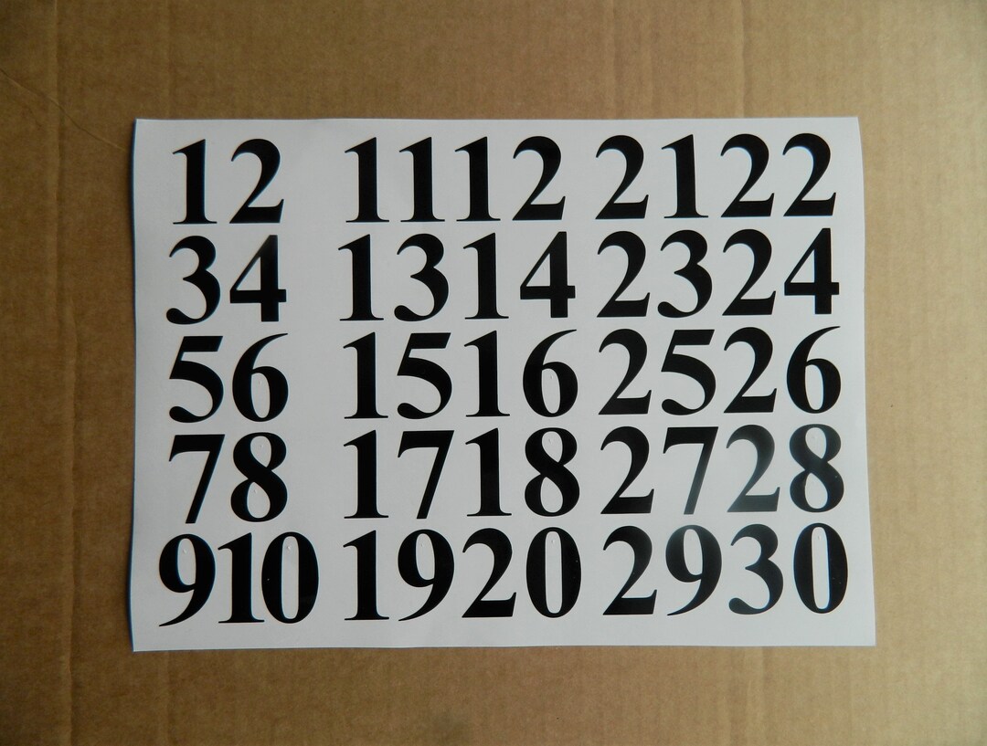 Times Font Numbers 1-30 Sticky Back Vinyl 10, 15, 20, 30, 40 or 50 Mm ...