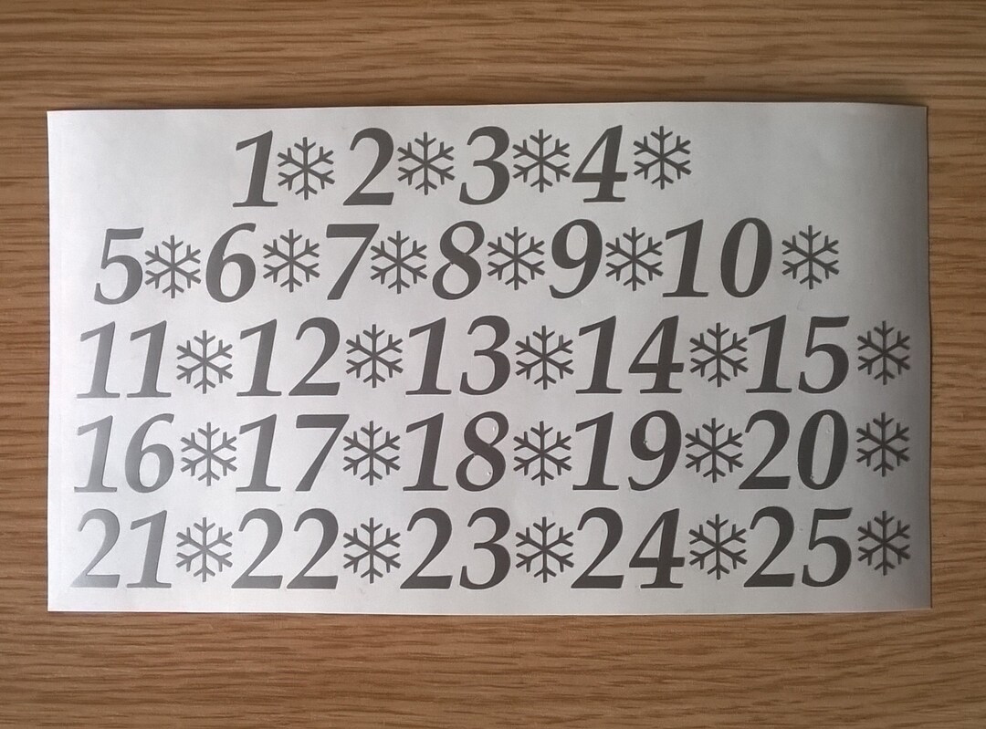 Stickers Numbers 1-25 With Snowflakes Sticky Back Vinyl 15, 20 or 25 Mm ...