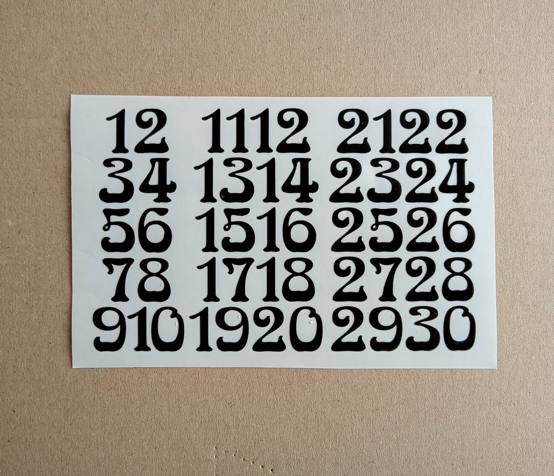 Sticky Back Numbers Nouveau Font 1-30 Vinyl 10, 15, 20, 30, 40 or 50 Mm ...