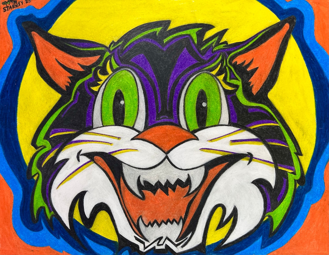 Art by Holly Starkey Vintage Spooky Cat Inspired Prismacolor - Etsy