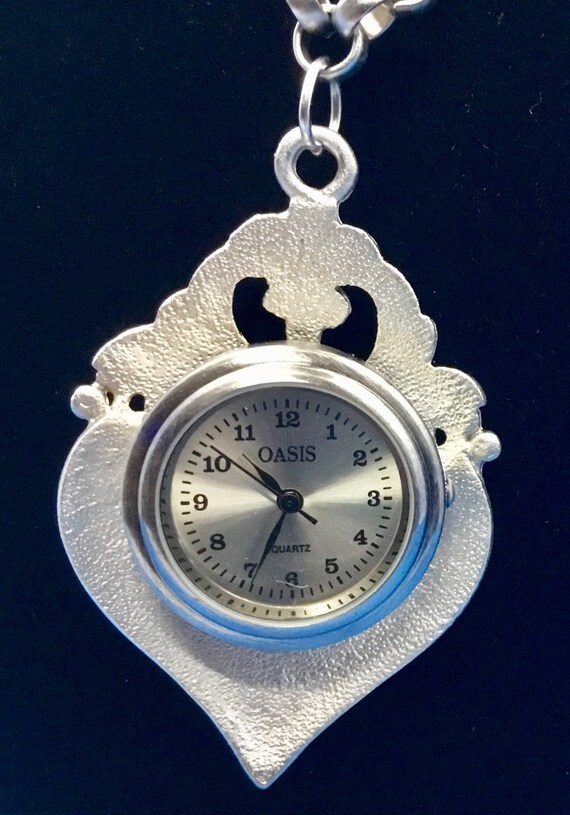 1970s Oasis Silver Tone Watch Necklace - Gem