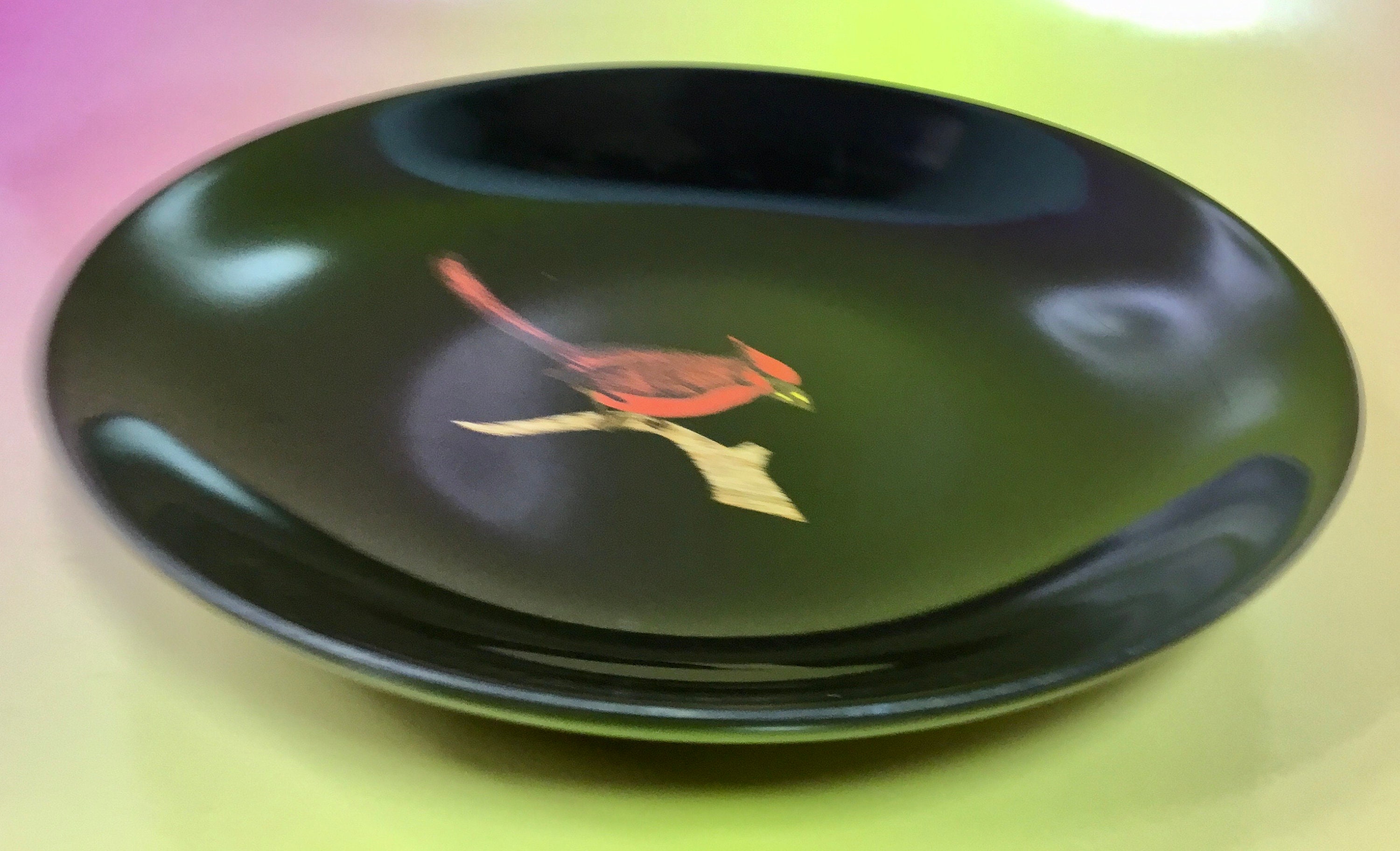 Couroc Black Satin Phenolic Red Cardinal Plate/bowl - Etsy