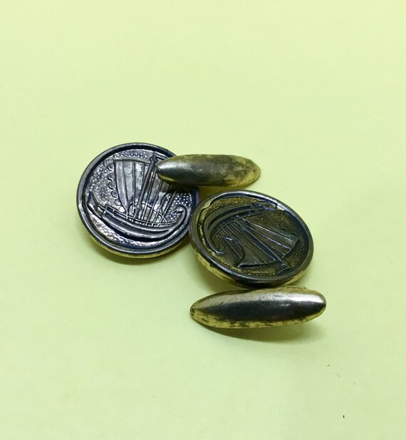 1940s Bronze Tone Lightweight Ship Cufflinks - Gem