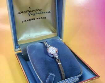 Vintage 1924 LADY HAMILTON 14K White Gold and Diamond Petite Wrist ...