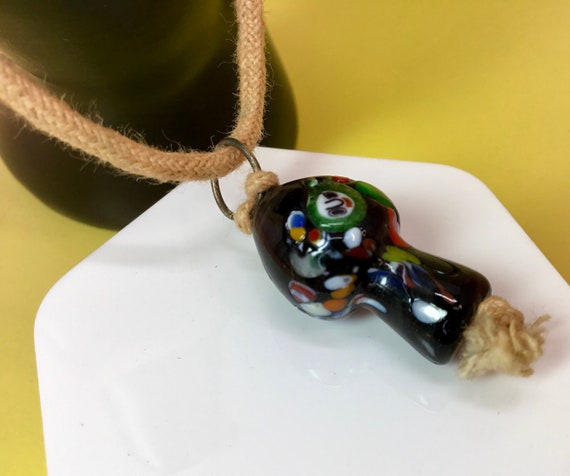Trippy Glass Multicolored Mushroom Necklace 1990’s Vi… - Gem