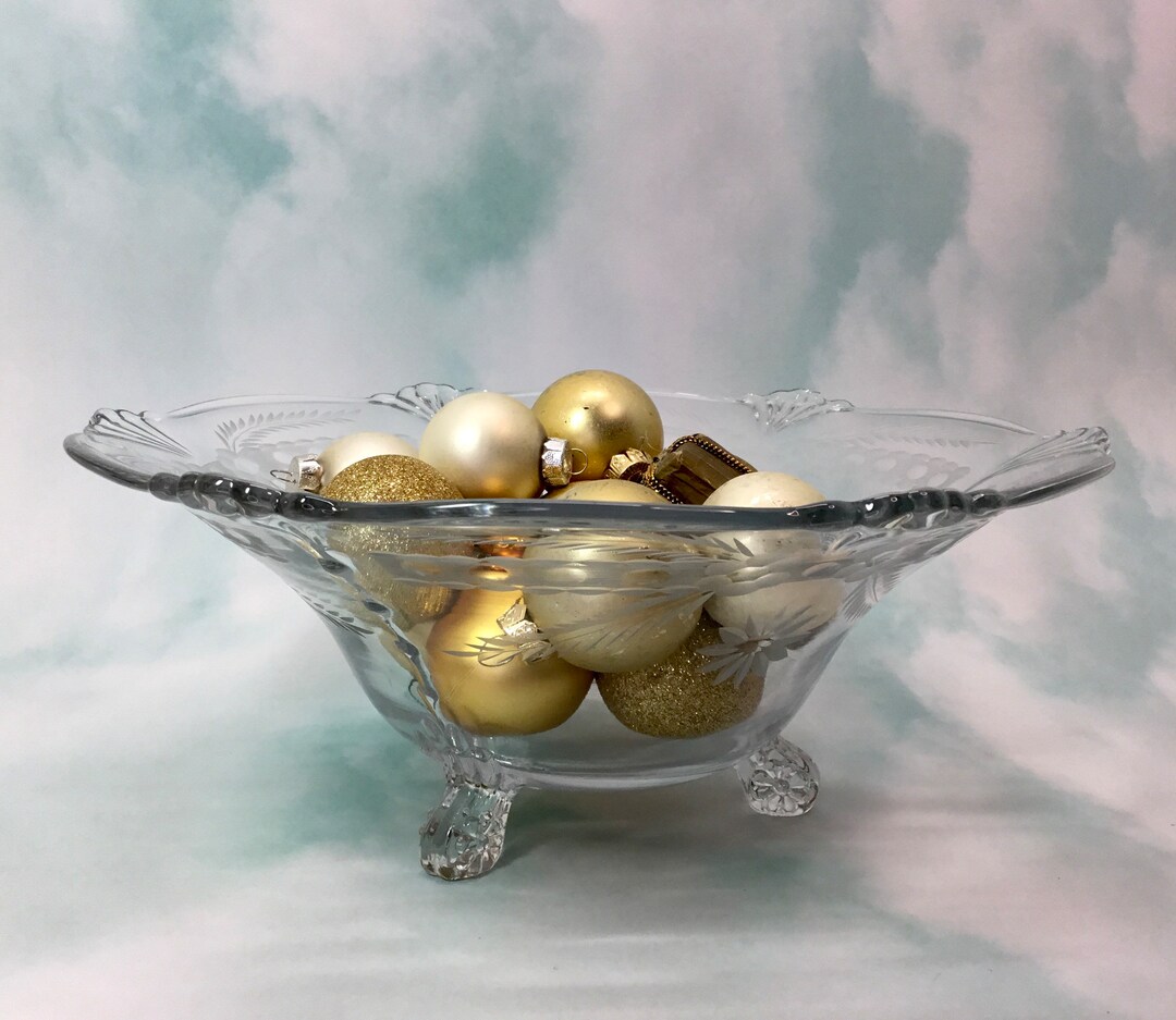 Heisey 3 Toed Dolphin Floral Bowl in Empress Clear With Cut Floral 1930 ...