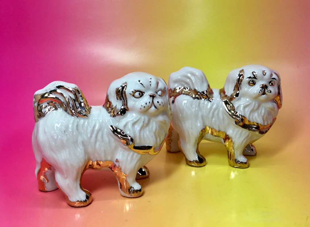 Pekingese Gold Luster Bone China Dog Figurine Pair - Etsy