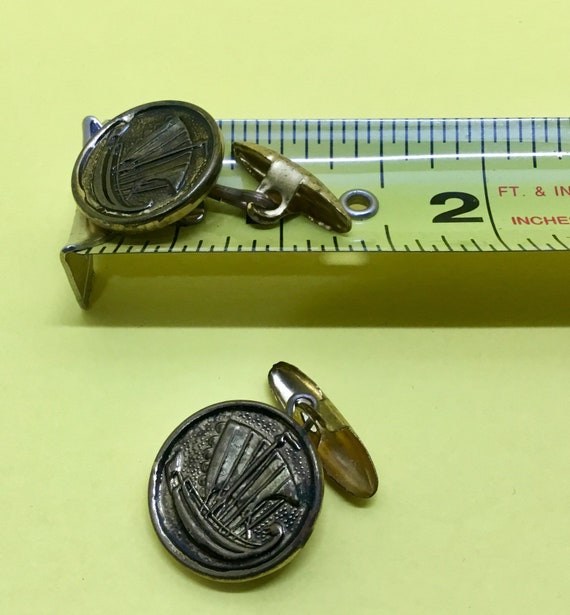 1940s Bronze Tone Lightweight Ship Cufflinks - Gem