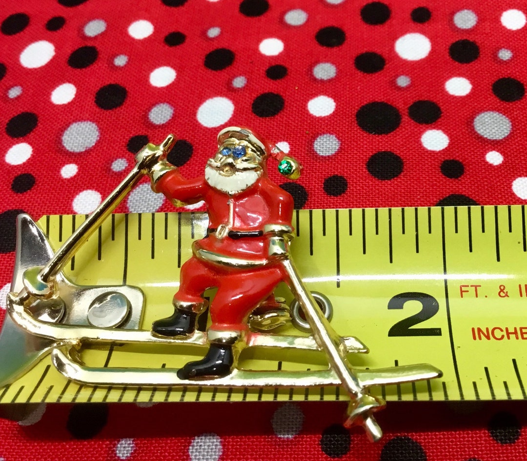 1990s Gold Tone Skiing Santa Brooch Pin wit Rhinestone Accents - Etsy ...