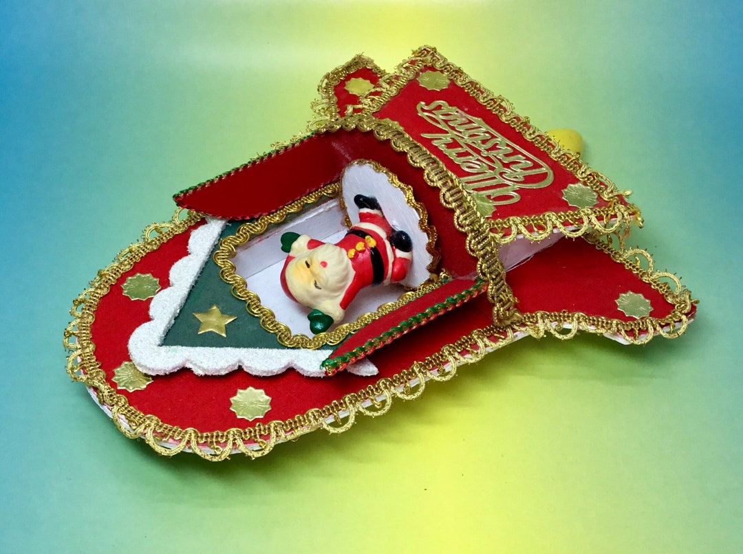 Flocked House Santa Pull String Wooden Jingle Bells Music Box - Etsy