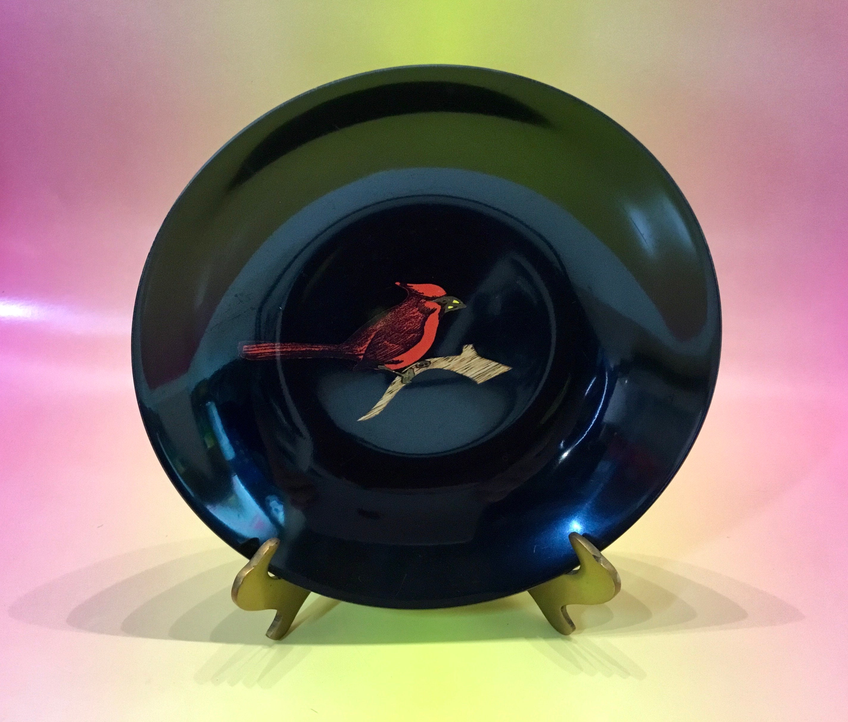 Couroc Black Satin Phenolic Red Cardinal Plate/bowl - Etsy