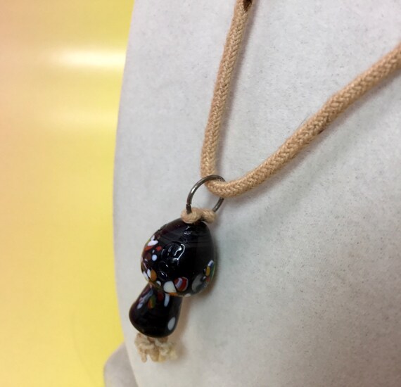 Trippy Glass Multicolored Mushroom Necklace 1990’s Vi… - Gem