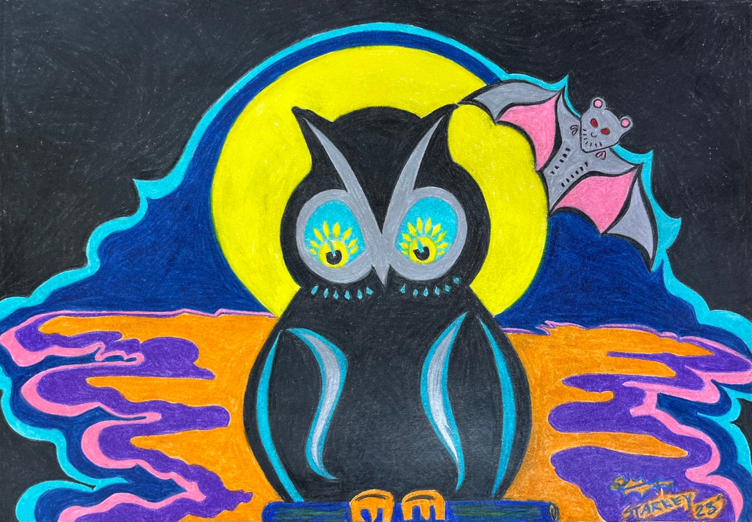 Spooky Owl, Original Art by Holly Starkey, Prismacolor, 8x10 Art Print ...