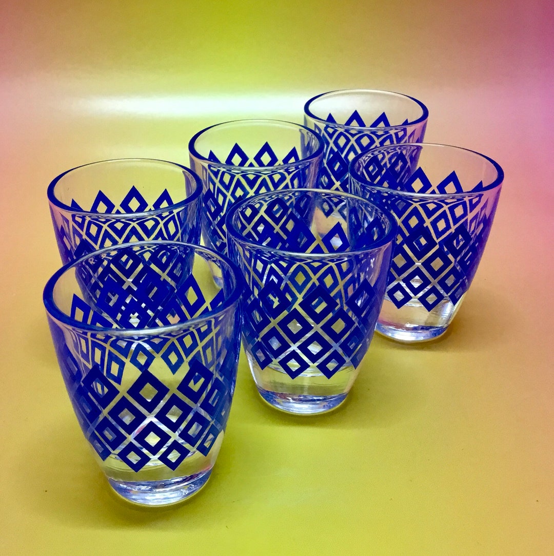 Blue Diamond Pattern Set of 6 Mid Century Shot Glasses - Etsy UK