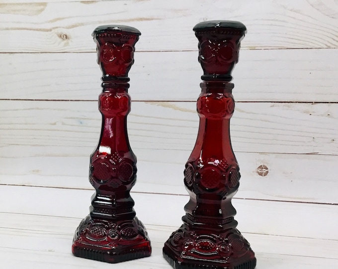 1975 AVON Cape Cod Collection Ruby Red Pair of Candlestick Holder ...