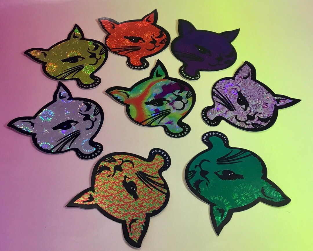 Vintage 90s Winking Cat Hologram Stickers, Set of 8 - Etsy