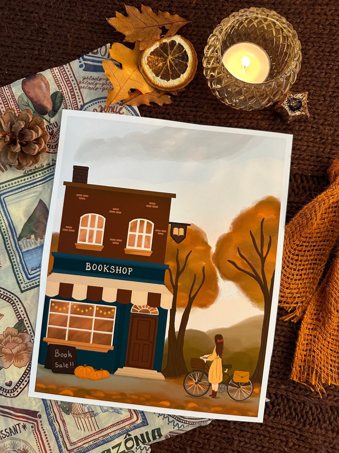 Cozy Fall Bookshop Art Print - Etsy
