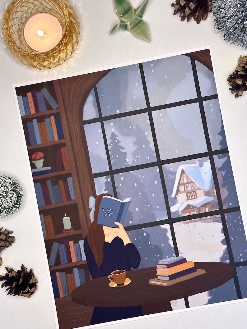 Christmas Bookshop Winter Art Print - Etsy