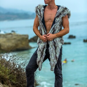 Men's Faux Fur Hooded Vest in Silver Wolf or | Etsy