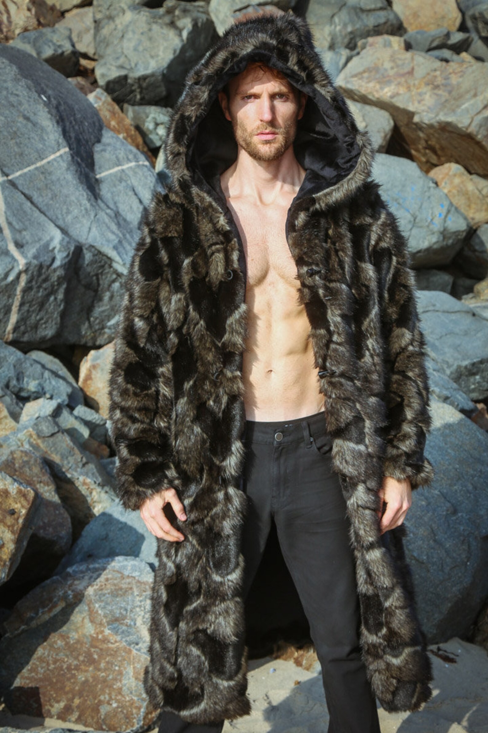 Men's Faux Fur Winter Coat Brown/ Black or Gray Brown - Etsy