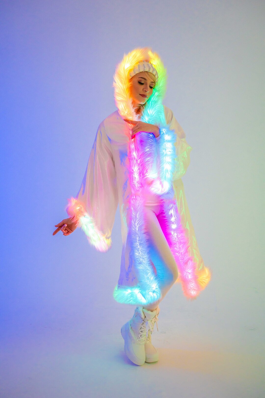 Fur Iridescent Kimono, Burning Man Coat - Festival Clothing - Rave ...