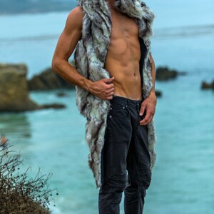 Men's Faux Fur Hooded Vest in Silver Wolf or | Etsy