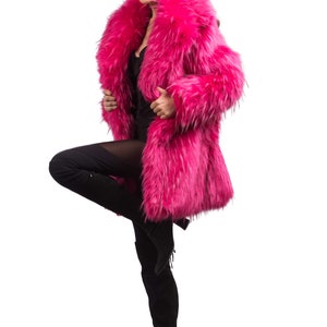 Women's Faux Fur Collared Short Coat in Pink Flamingo Fur Luxury Fur ...
