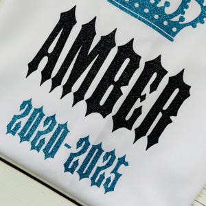 Personalised School Leavers T-shirt, Glitter Crown, Trapstar Font ...