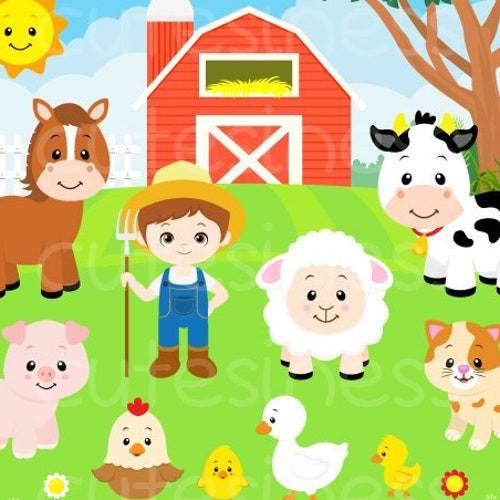 Farm Animals Clipart Set Farm Barn Farmyard Animals - Etsy