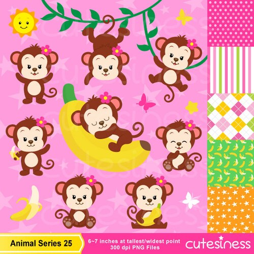 Monkeys Clipart Set Clip Art Set of Cute Monkeys Monkey - Etsy