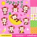 Monkeys Clipart Set Clip Art Set of Cute Monkeys, Monkey, Baby, Safari ...