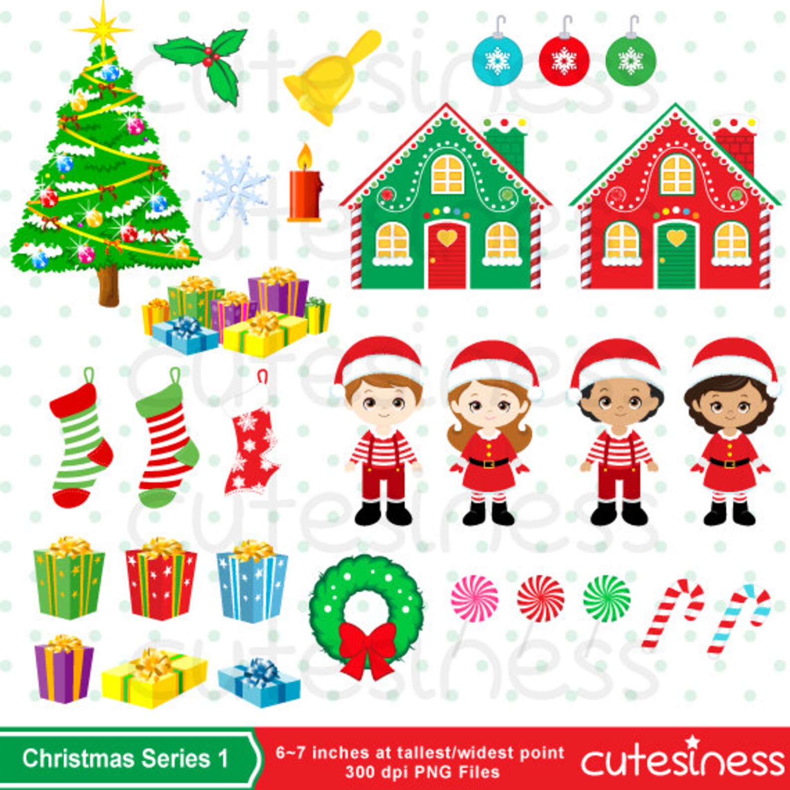 Christmas Clipart Set Clip Art Set of Santa Wreath Holly - Etsy