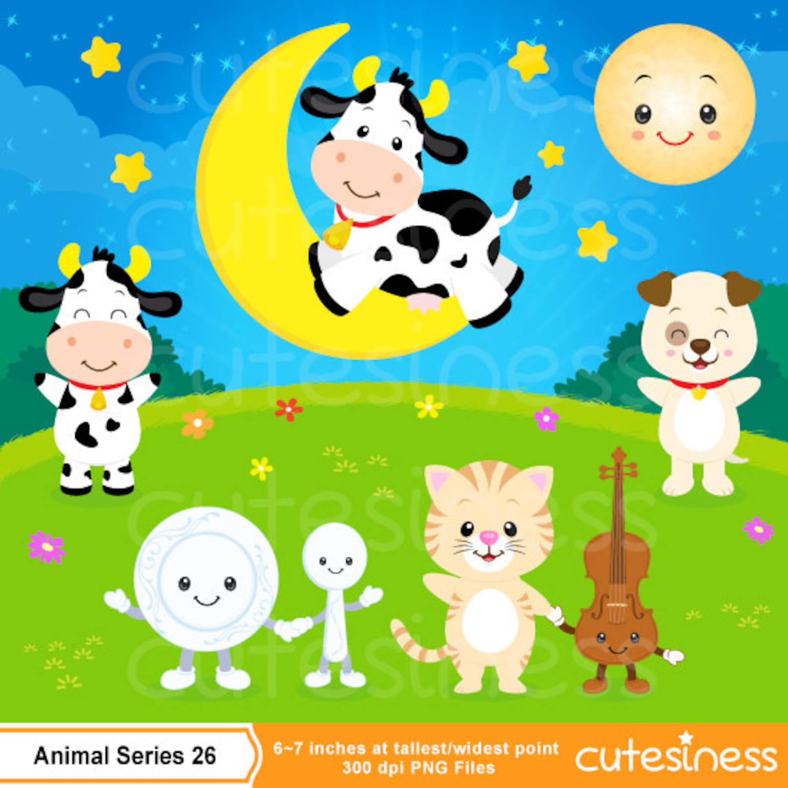 Hey Diddle Diddle Clipart Cow Clipart Nursery Clipart | Etsy Canada