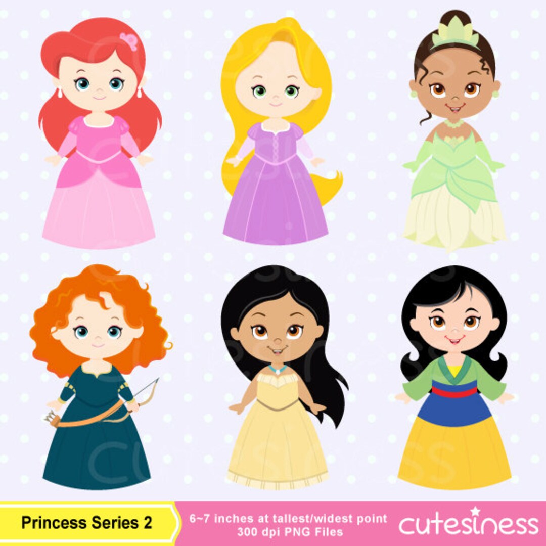 Cute Princess Clipart Set 2 : Instant Download PNG File - 300 Dpi - Etsy