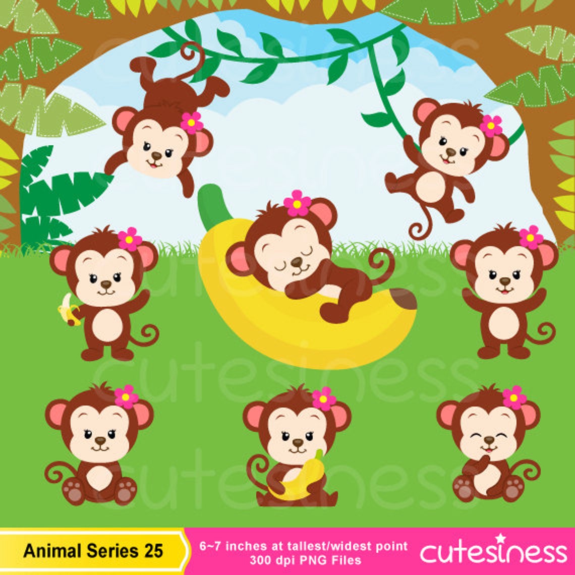 Monkeys Clipart Set Clip Art Set of Cute Monkeys Monkey | Etsy Canada