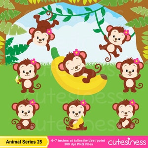 Monkeys Clipart Set - Clip Art Set of Cute Monkeys, Monkey, Baby ...