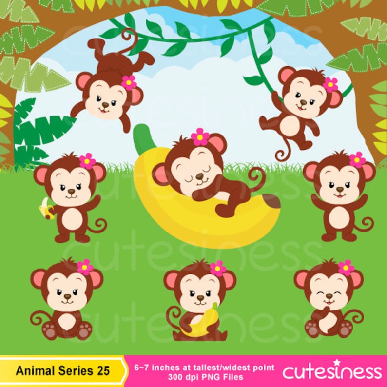 Monkeys Clipart Set Clip Art Set of Cute Monkeys Monkey | Etsy Canada