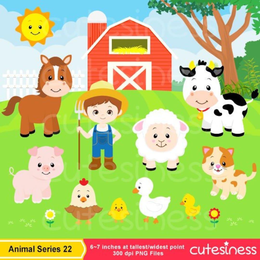 Farm Animals Clipart Set - Farm, Barn, Farmyard Animals, Sheep, Cow ...