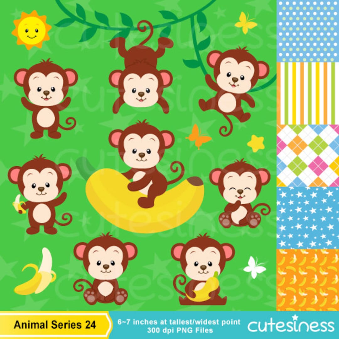 Monkey Clip Art - Boy Monkeys Clip Art - Digital Clip Art, Monkeys Boy ...