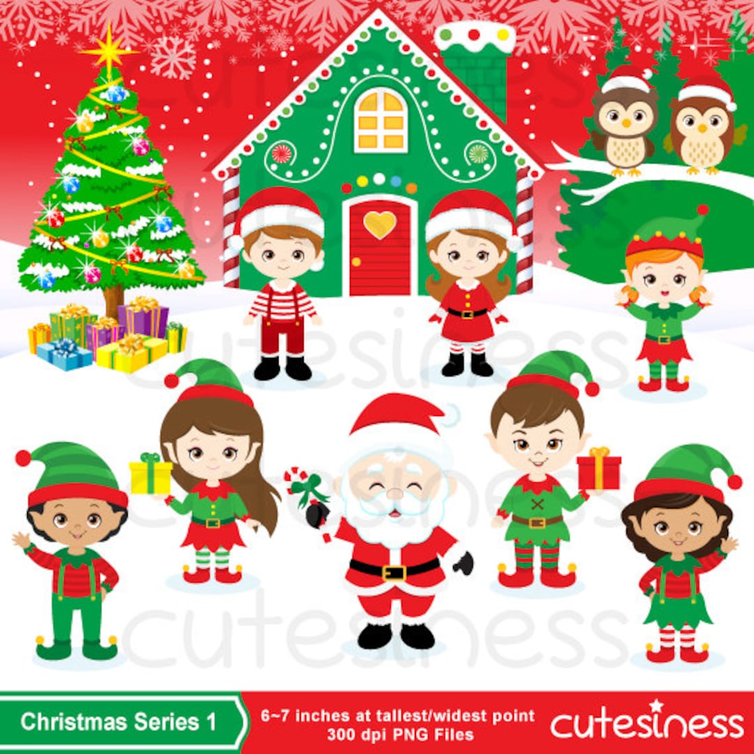 Christmas Clipart Set - Clip Art Set of Santa, Wreath, Holly, Presents ...