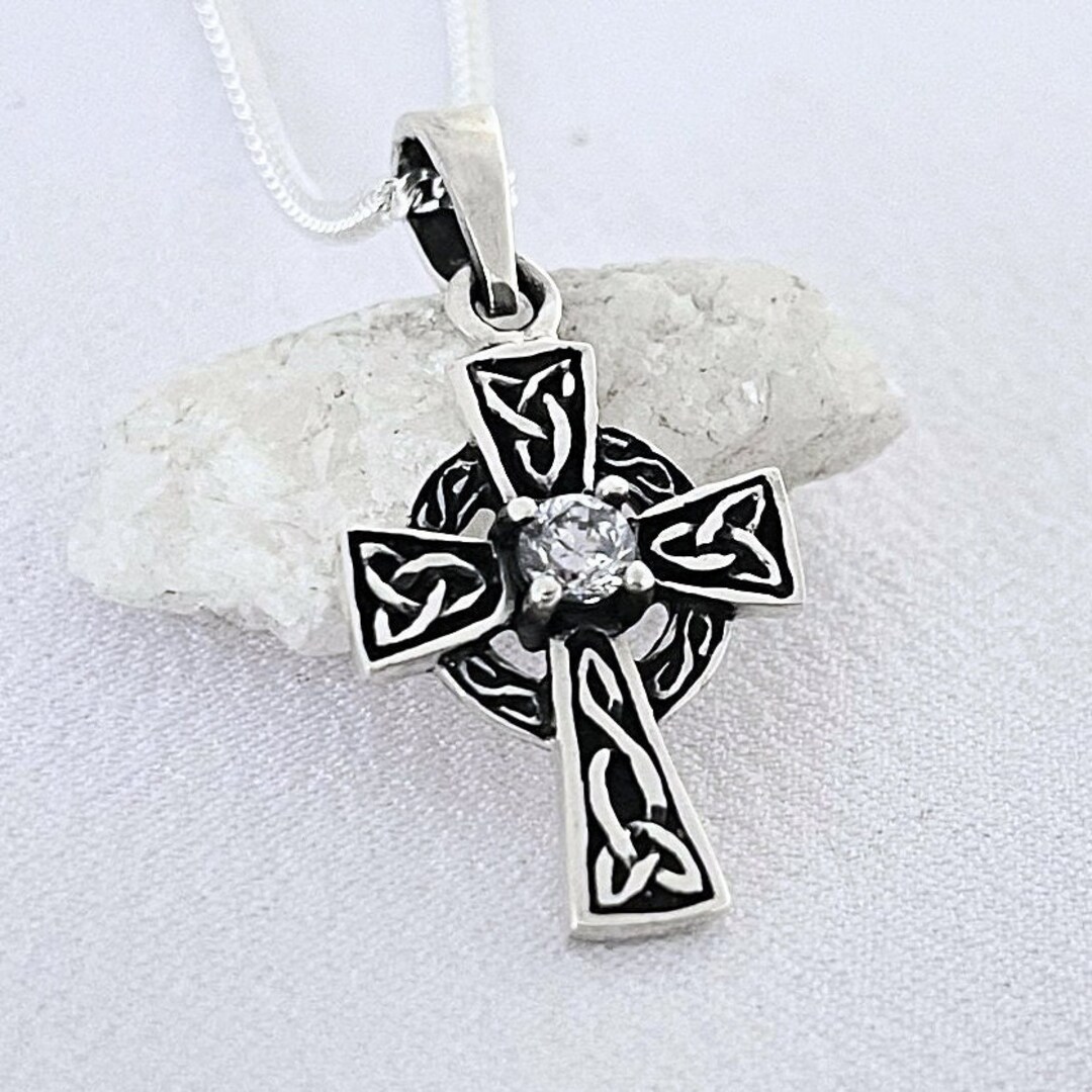 925 Celtic Cross. Sterling Silver Cross Necklace, Trinity Cross ...